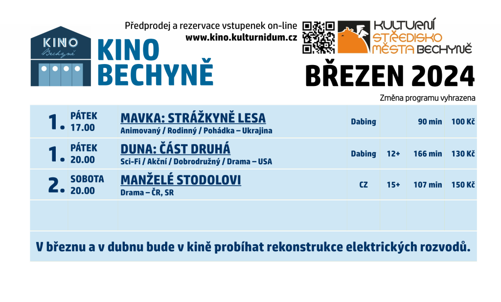 Program kina - Kino Bechyně